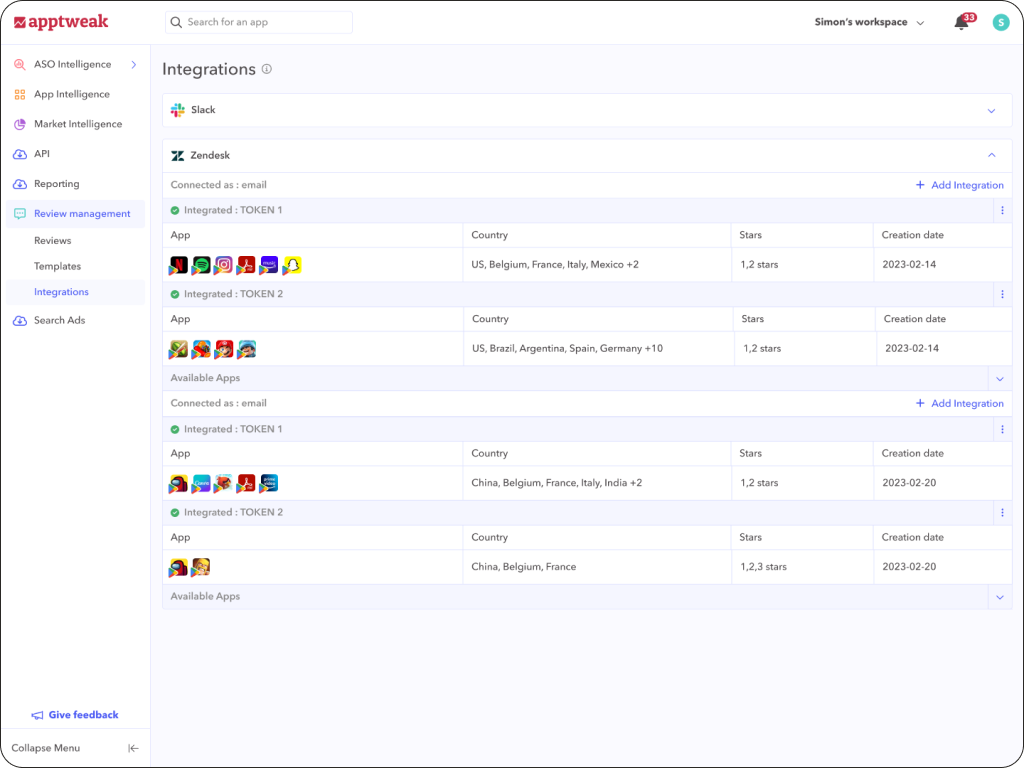 Review Management by AppTweak App Integration with Zendesk Support
